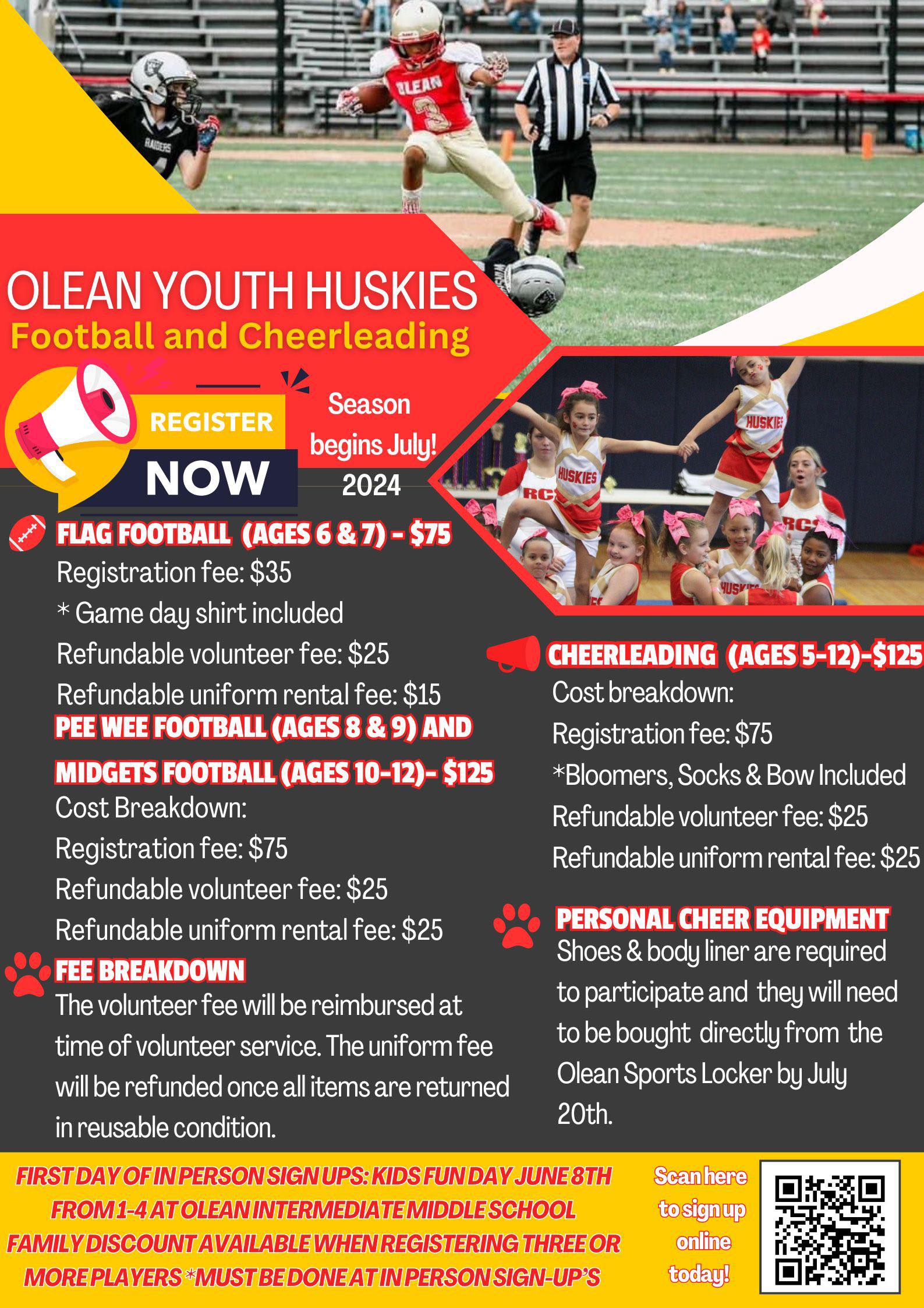 Sign Up for the 2025 Season - Olean Huskies Youth Football & Cheer